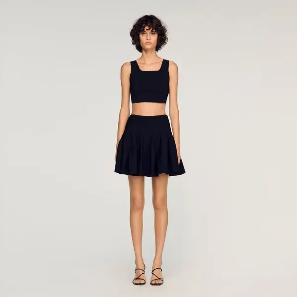 Sandro Plain Knit Crop Top With Decorative Trim