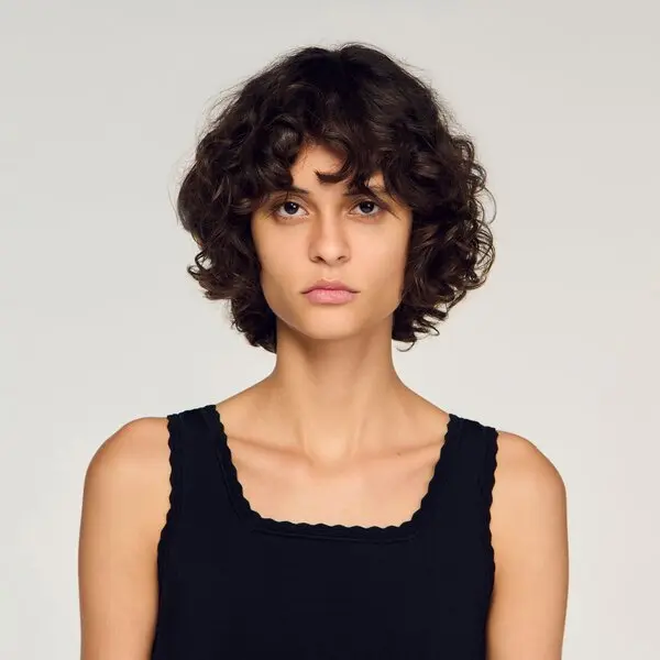 Sandro Plain Knit Crop Top With Decorative Trim
