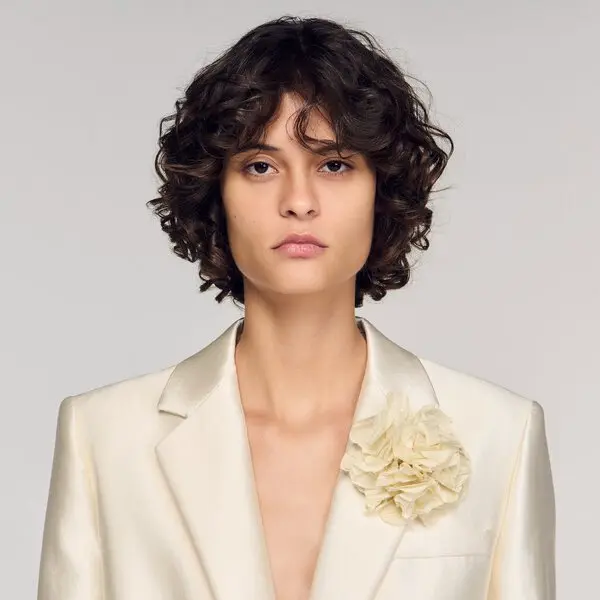 Sandro Satin-effect Suit Jacket With Flower Brooch