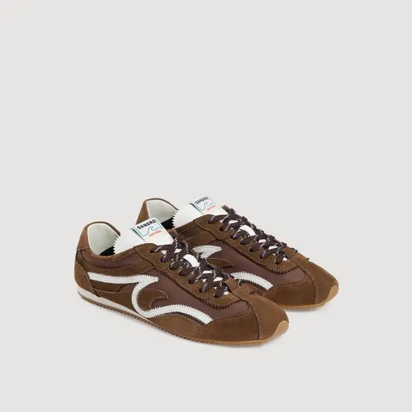 Sandro Light Wave Suede And Nylon Sneakers - Brown
