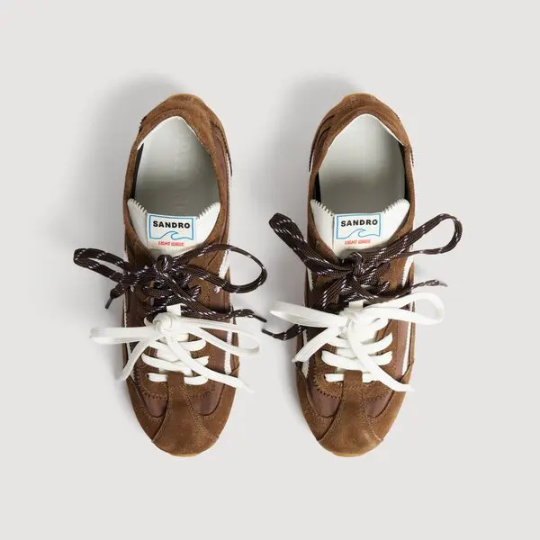 Sandro Light Wave Suede And Nylon Sneakers - Brown