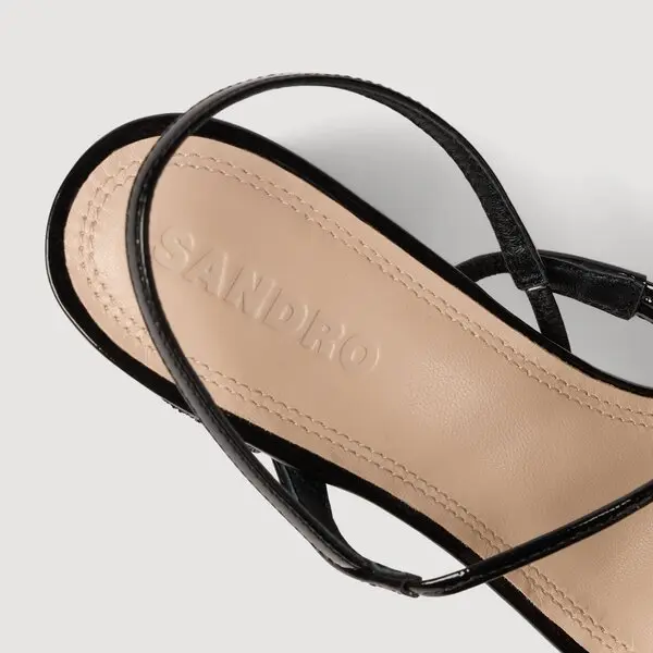 Sandro Patent Leather Sandals With Glitter Heel - Black