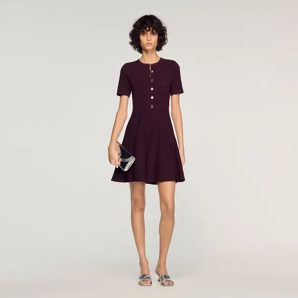 Sandro Floral Print Knit Mini Dress - Brown