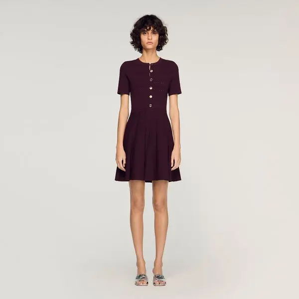 Sandro Floral Print Knit Mini Dress - Brown