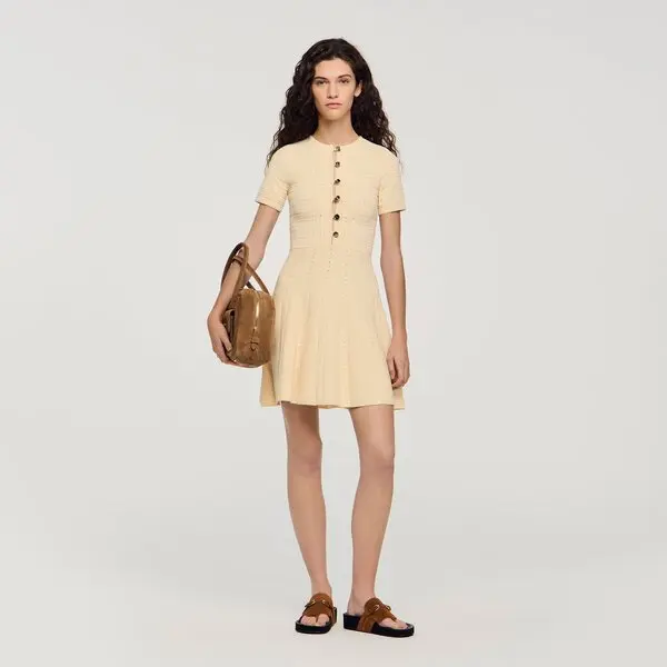 Sandro Floral Print Knit Mini Dress - Vanilla