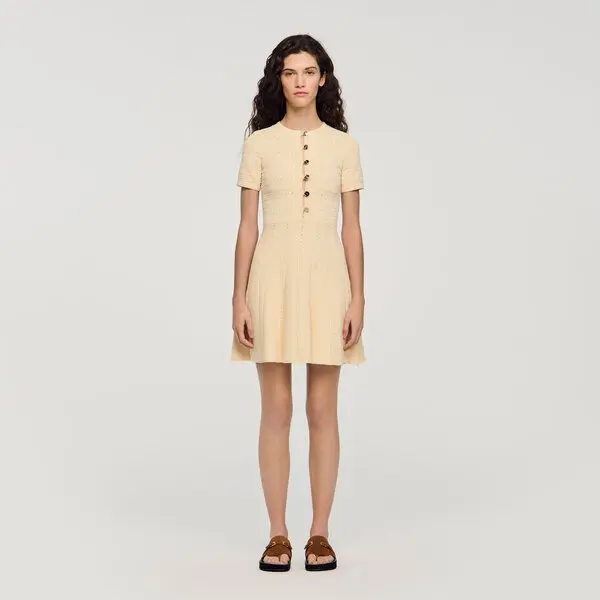 Sandro Floral Print Knit Mini Dress - Vanilla