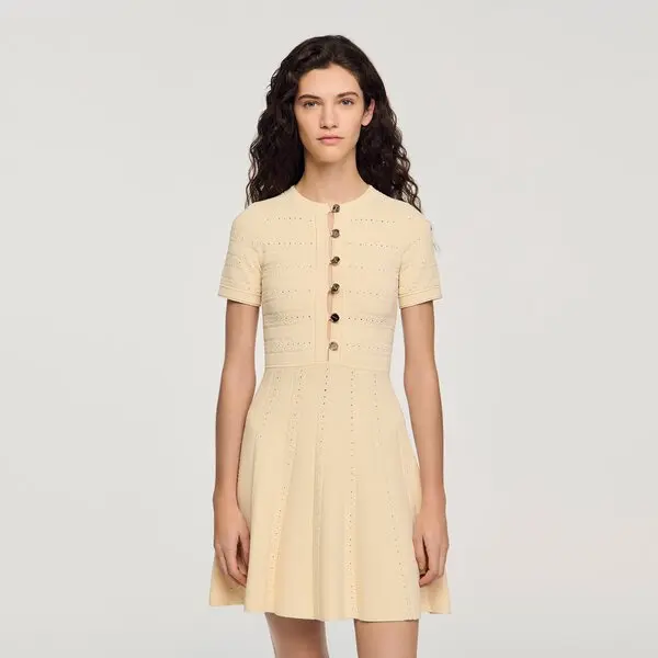 Sandro Floral Print Knit Mini Dress - Vanilla
