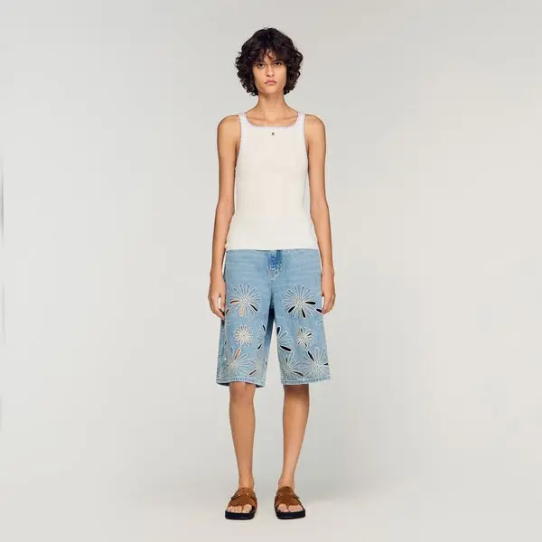 Sandro Ribbed Vest Top - Ecru