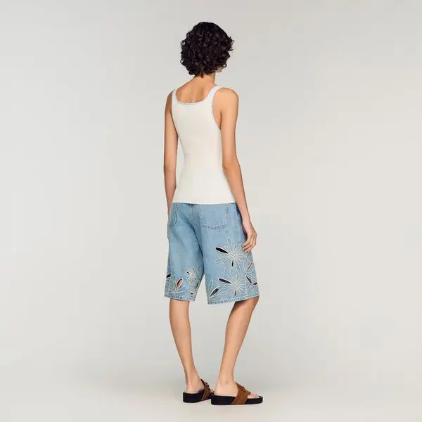 Sandro Ribbed Vest Top - Ecru