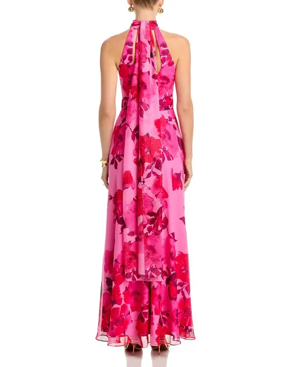 Aqua Floral Halterneck Maxi Dress