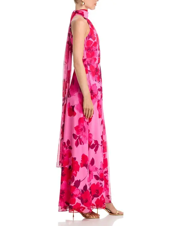 Aqua Floral Halterneck Maxi Dress