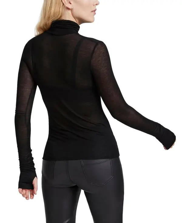 MARCELLA Eloise Sheer Turtleneck Top - Black