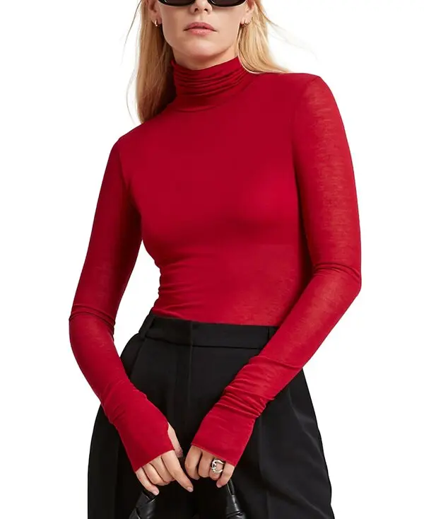 MARCELLA Eloise Sheer Turtleneck Top - Red