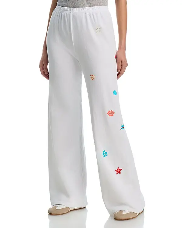 Aqua Seashell Wide Leg Sweatpants - White