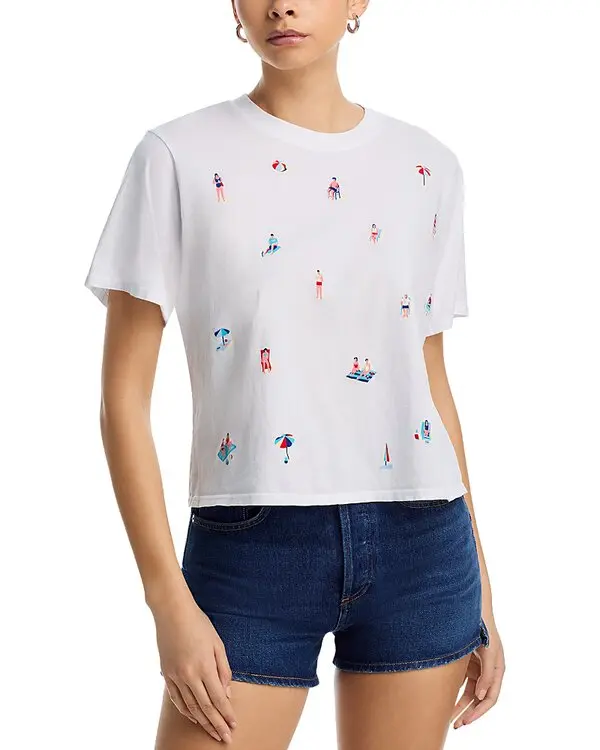 Aqua Haley Beachgoers Boxy Crop Tee - White