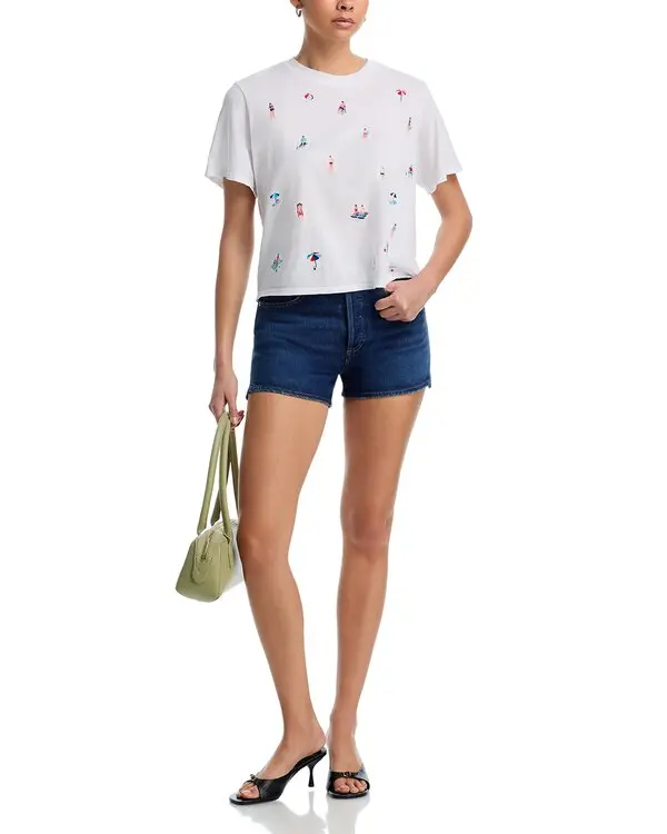 Aqua Haley Beachgoers Boxy Crop Tee - White