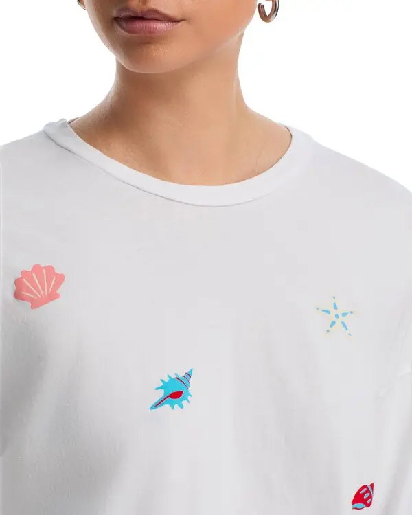 Aqua Emma Seashell Long Sleeve Tee - White