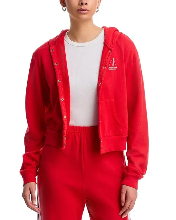Aqua Sailboat Snap Front Hoodie - Red