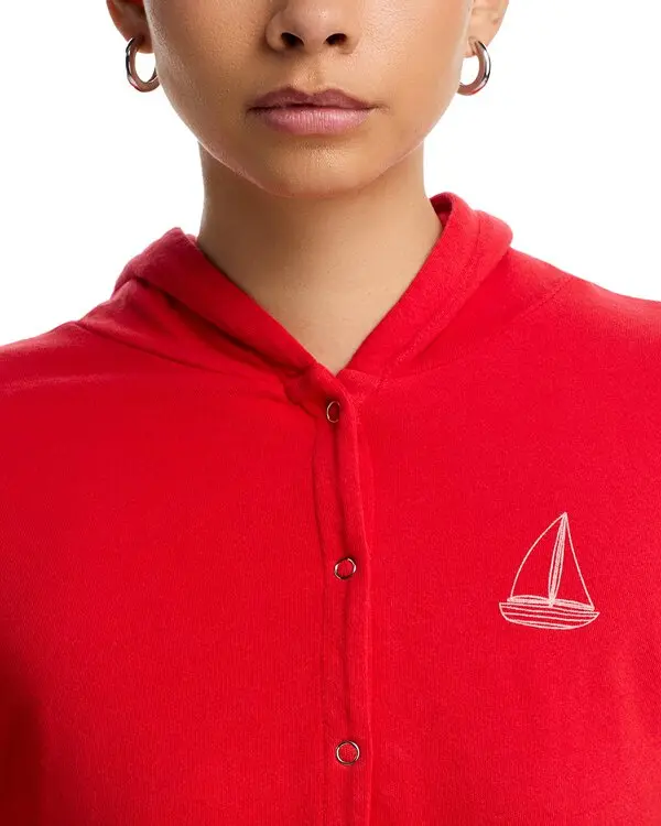 Aqua Sailboat Snap Front Hoodie - Red
