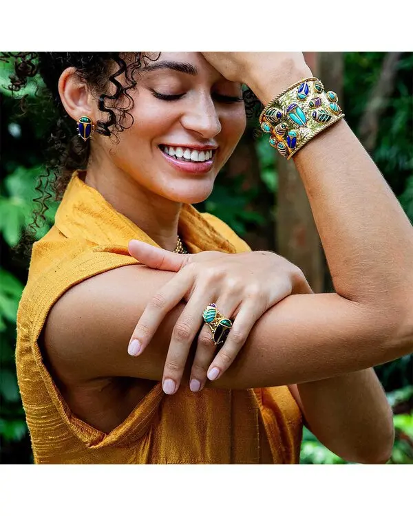 CAPUCINE DE WULF Scarab Petite Ring - Lapis/malachite