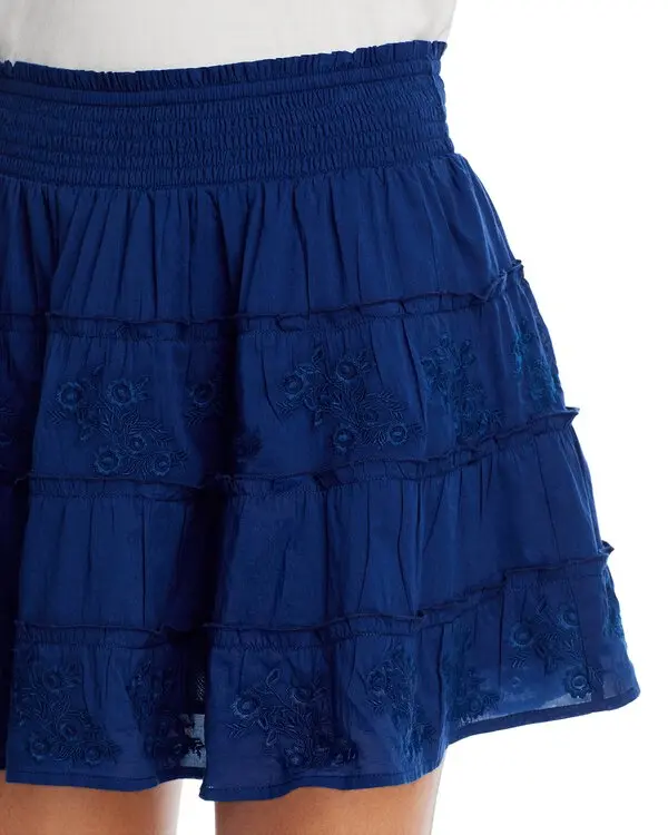 Aqua Embroidered Pintucked Mini Skirt