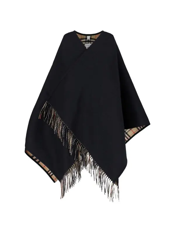 Burberry Reversible Checked Wool Cape - Black