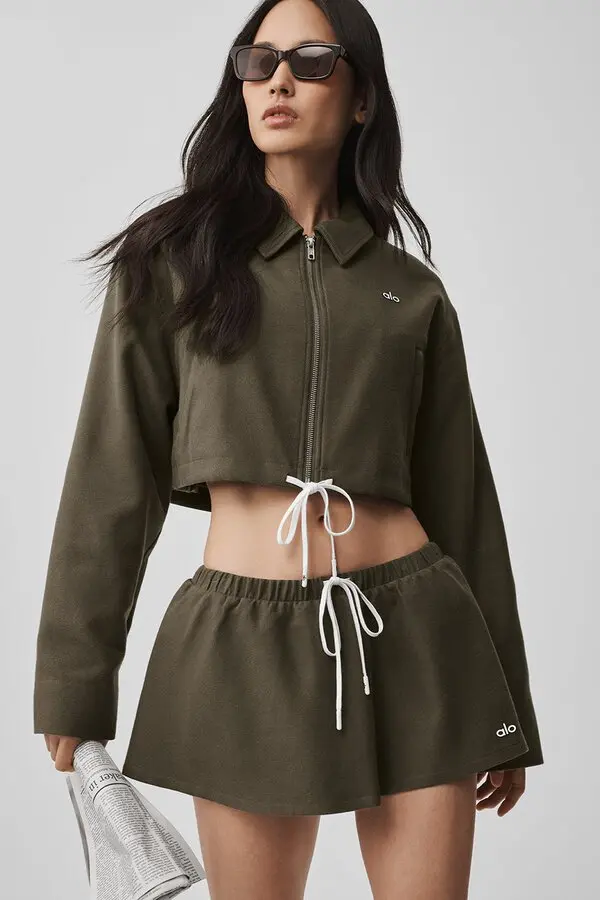 Alo Yoga Cropped Full Zip Jacket - Olive Tree