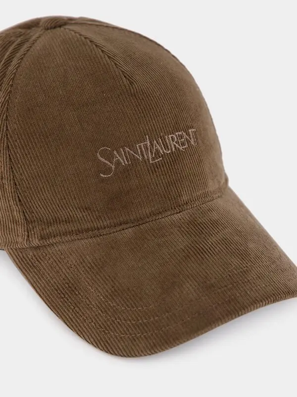 Saint Laurent Khaki Corduroy Baseball Cap