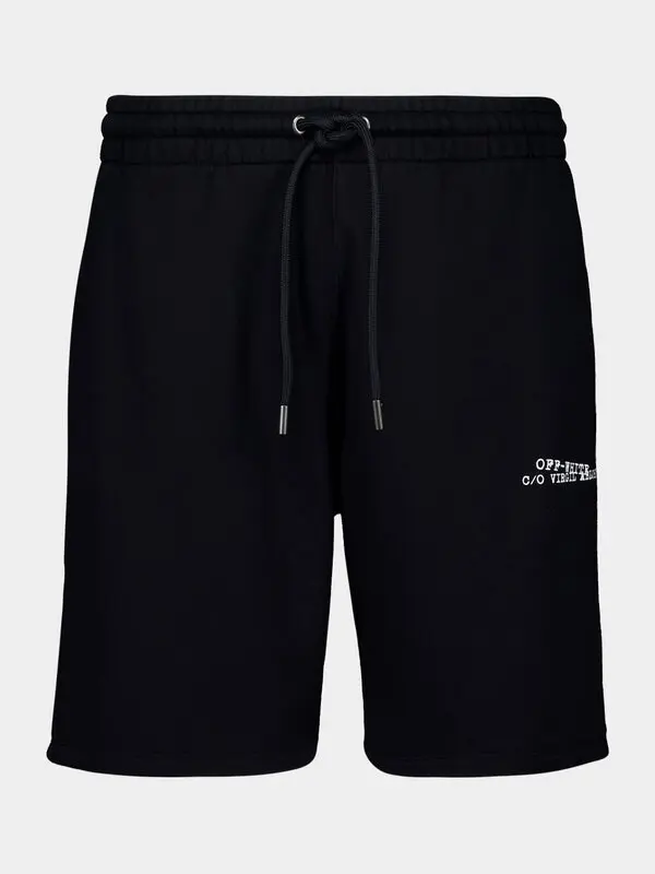 Off-White Cotton Shorts With Graphic Detail - Black