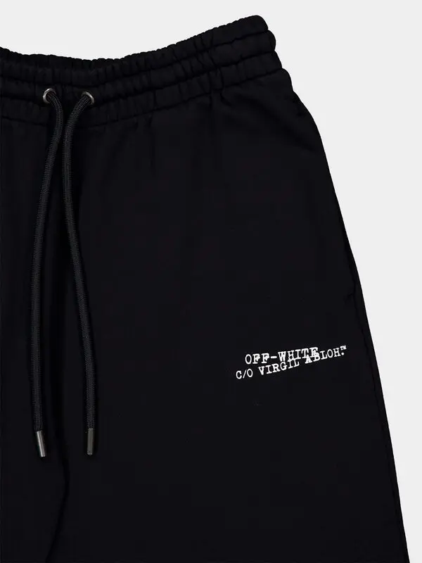 Off-White Cotton Shorts With Graphic Detail - Black