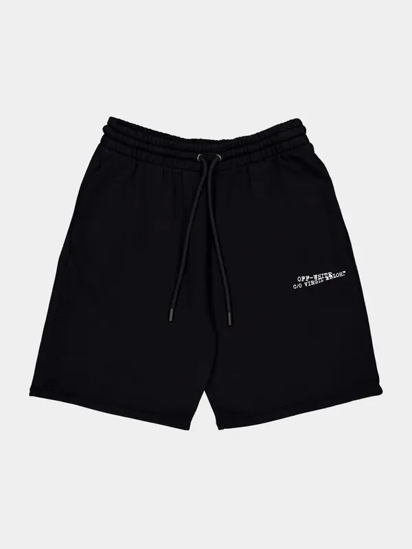 Off-White Cotton Shorts With Graphic Detail - Black