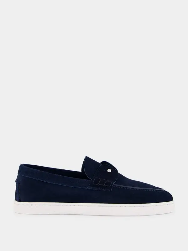 CHRISTIAN LOUBOUTIN Reversed Calf Leather Boat Shoe - Blue