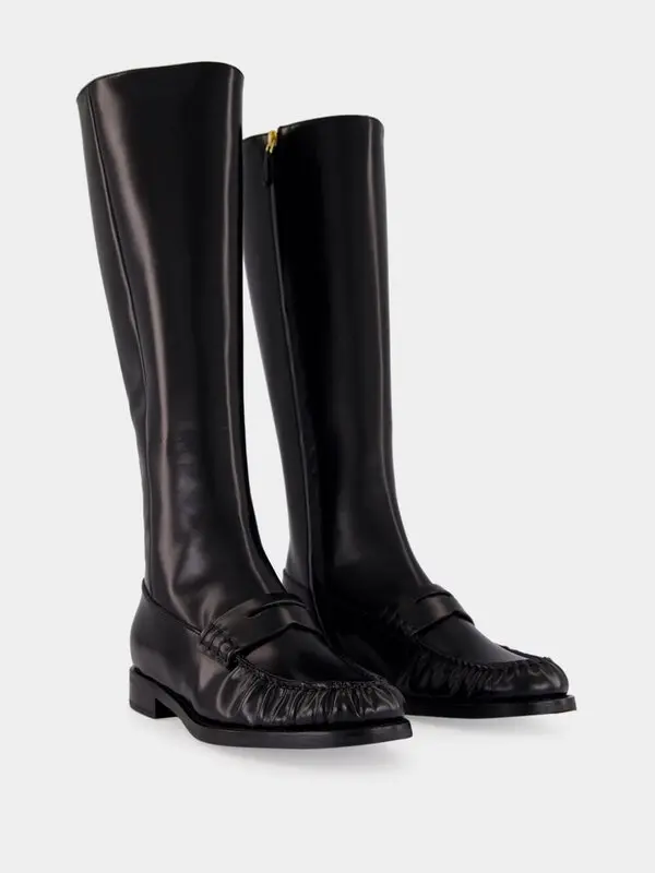 Prada Spazzolato Leather Knee-high Moccasin Boots - Brown