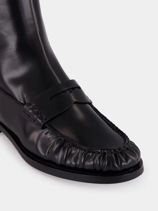 Prada Spazzolato Leather Knee-high Moccasin Boots - Brown