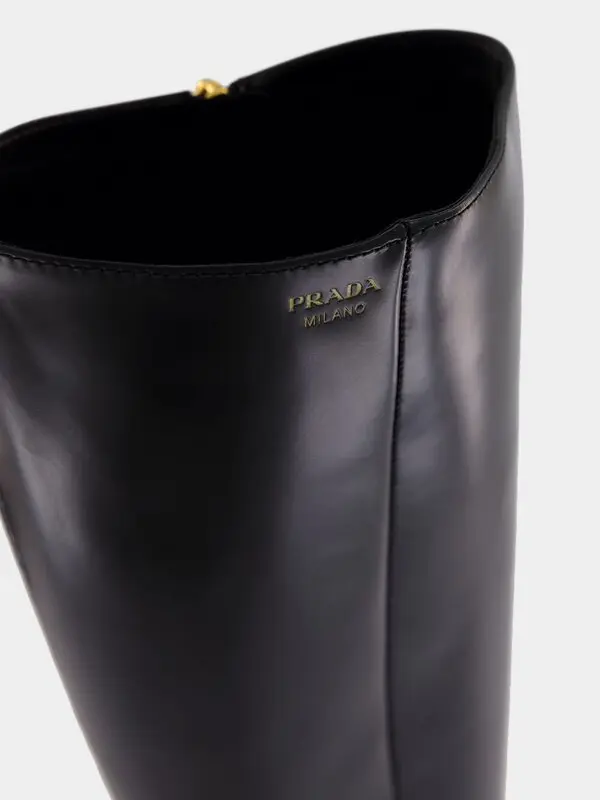 Prada Spazzolato Leather Knee-high Moccasin Boots - Brown