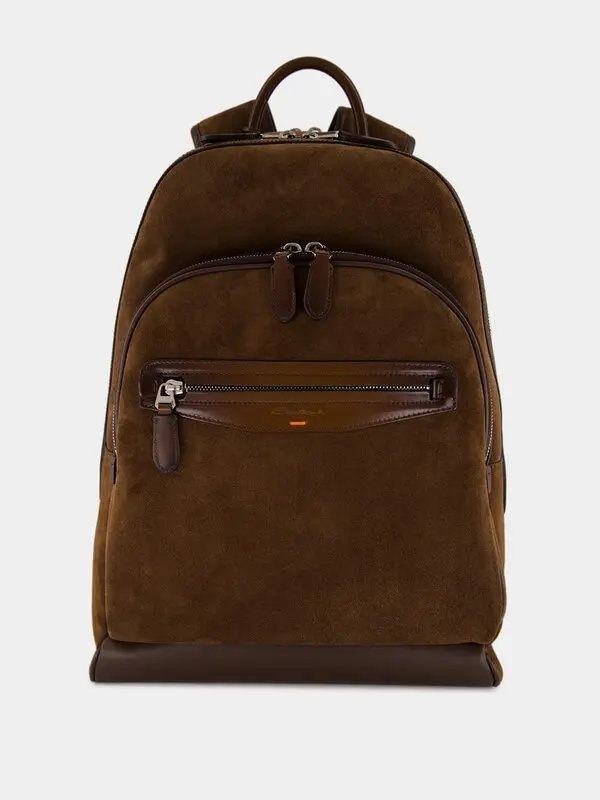 Santoni Suede Leather Backpack - Brown