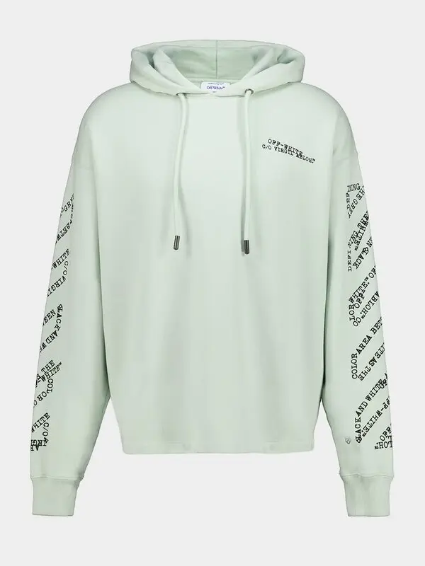 Off-White Cotton Hooded Sweatshirt With Arrow Graphic - Green