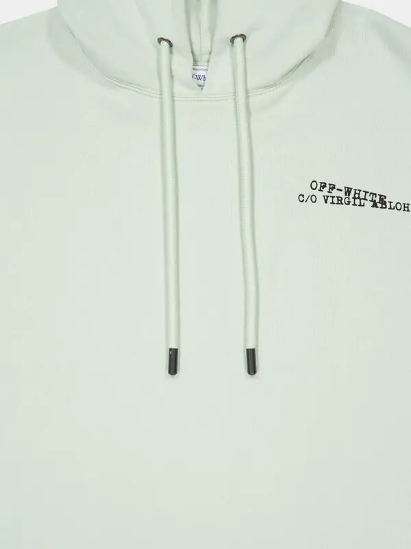 Off-White Cotton Hooded Sweatshirt With Arrow Graphic - Green