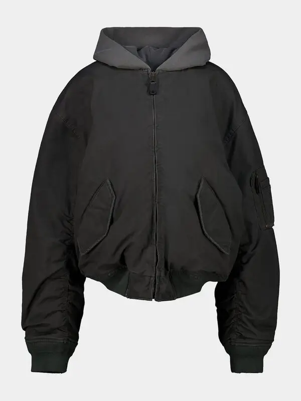 Balenciaga Hooded Standard Bomber Jacket In Anthracite