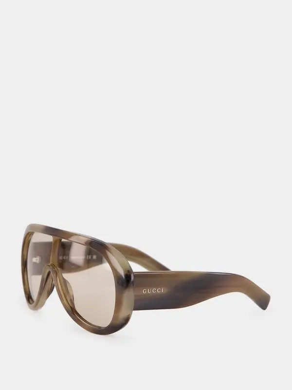Gucci Light Tortoiseshell Rectangular Frame Sunglasses