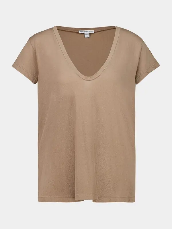 JAMES PERSE Coffee Deep V-neck Cotton T-shirt - Brown