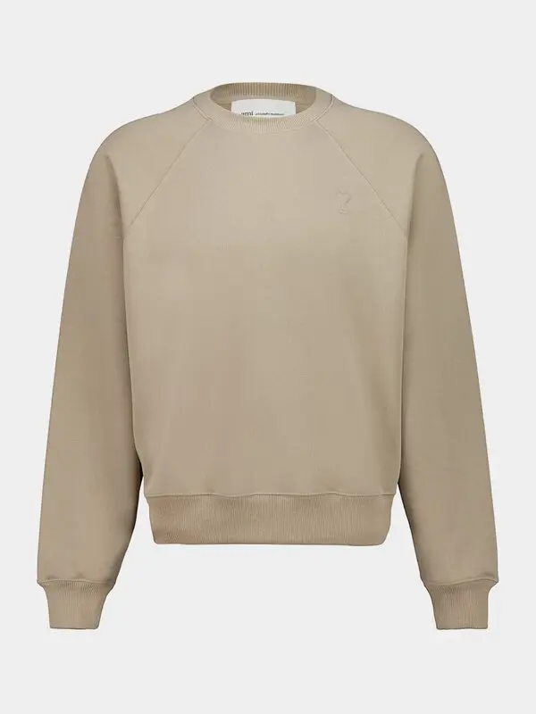 Ami Taupe Cotton Embossed De Coeur Sweatshirt - Beige