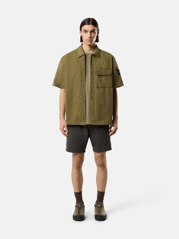 Stone Island Military Brushed Organic Cotton Canvas Shirt - Green