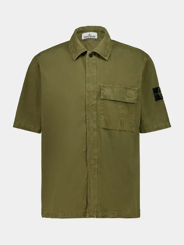 Stone Island Military Brushed Organic Cotton Canvas Shirt - Green
