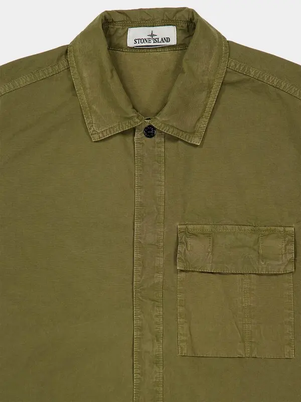 Stone Island Military Brushed Organic Cotton Canvas Shirt - Green