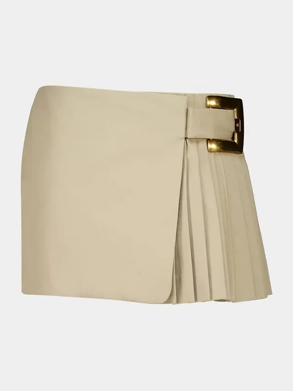 Balmain Cotton Gabardine Mini Skirt With Anthem Buckle - Beige