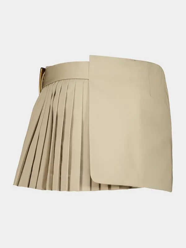 Balmain Cotton Gabardine Mini Skirt With Anthem Buckle - Beige