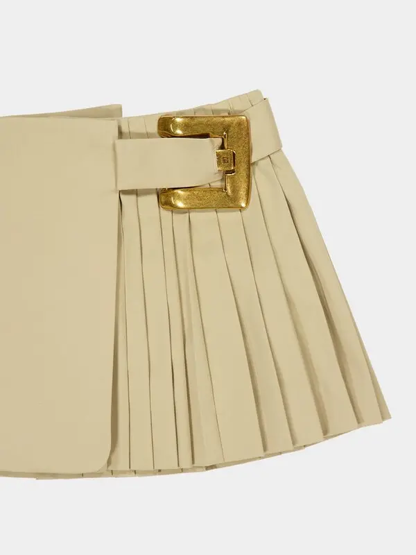 Balmain Cotton Gabardine Mini Skirt With Anthem Buckle - Beige