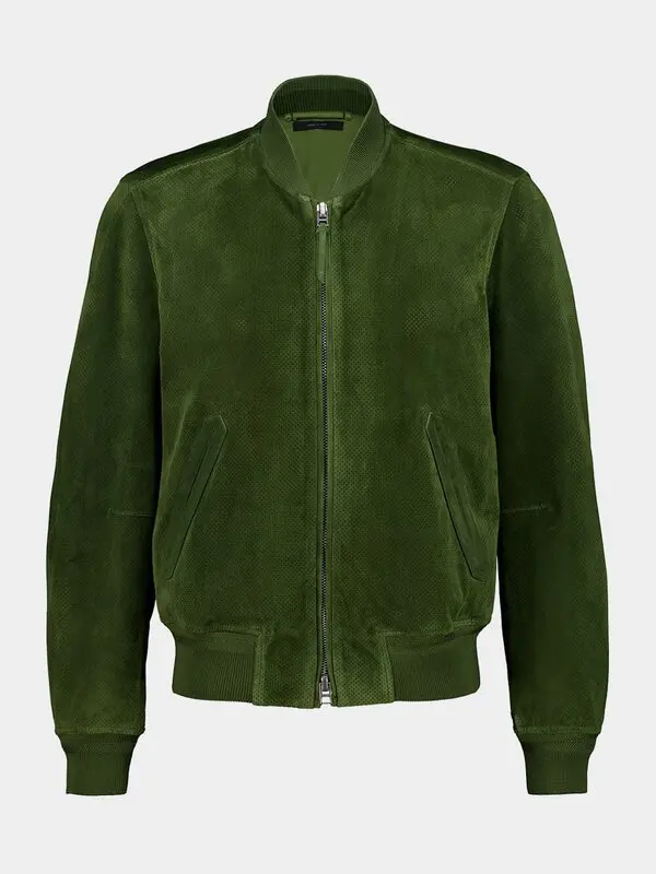 TOM FORD Chive Perforated Cashmere Suede Bomber - Green