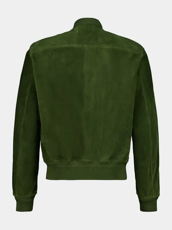 TOM FORD Chive Perforated Cashmere Suede Bomber - Green